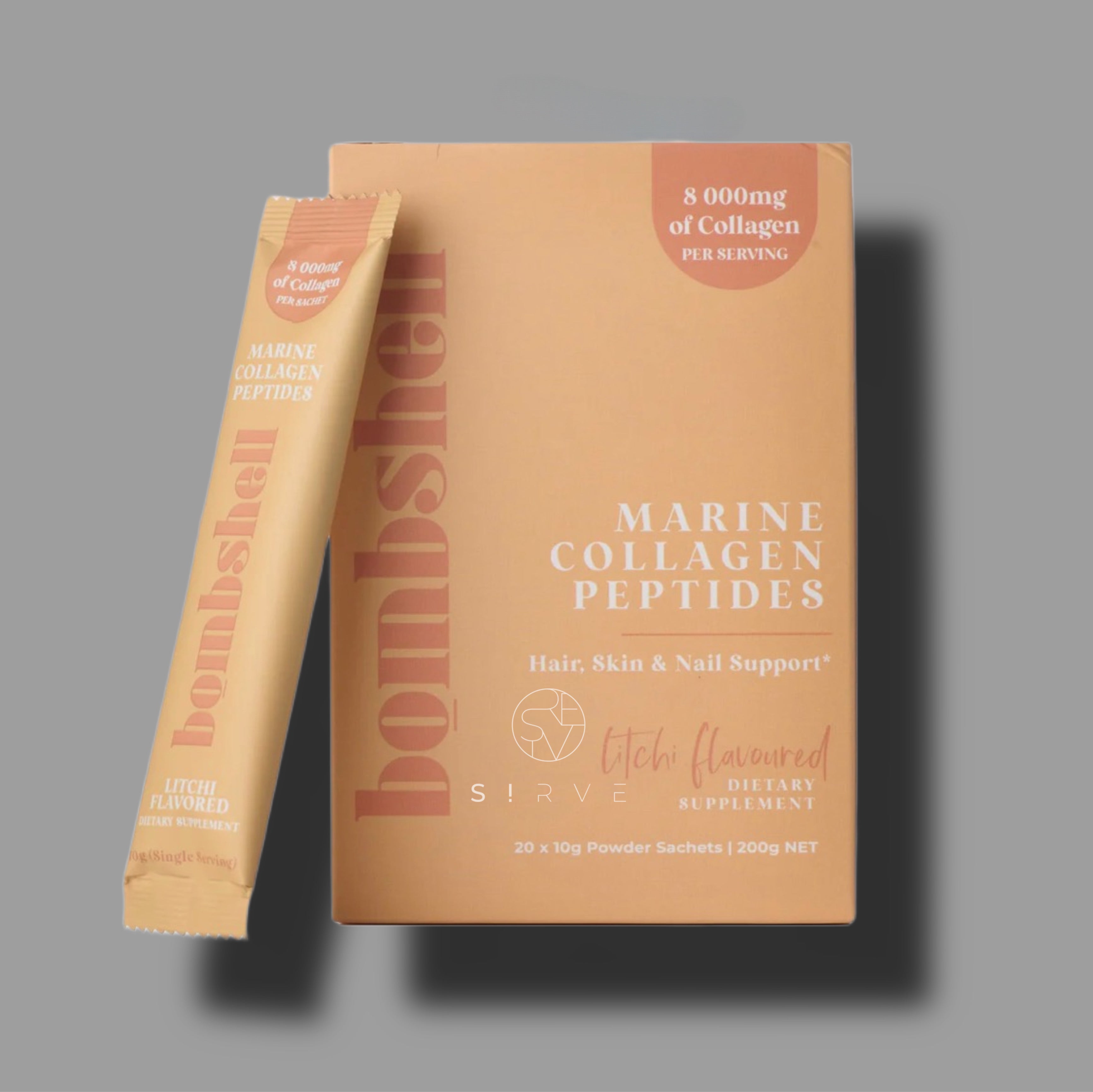 Bombshell Litchi flavoured marine collagen sachets (20X10G Sachets) – Sirve
